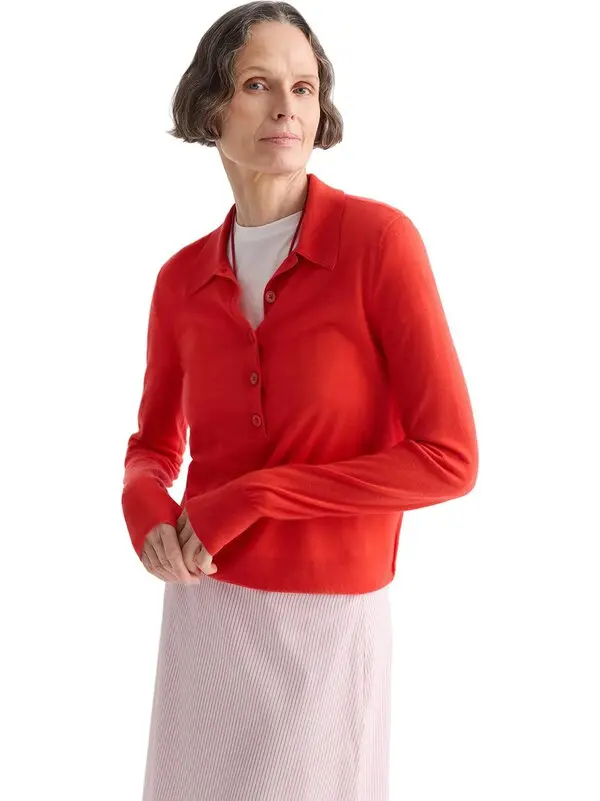 TWP Cashmere Henley Sweater - Bitter Red