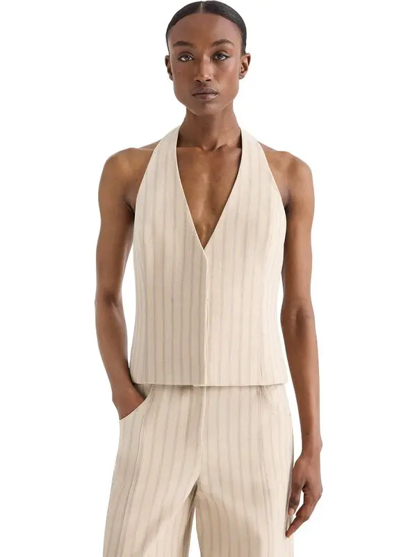 TWP Keelyn Vest In Cotton Linen - Ecru Multi