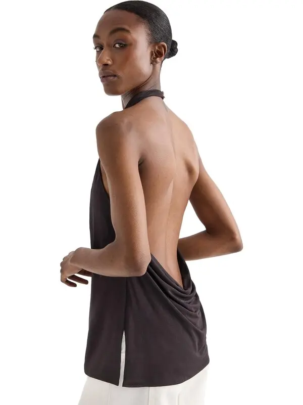 TWP Sheer Viscose Crepe Halter Top - Dark Chocolate