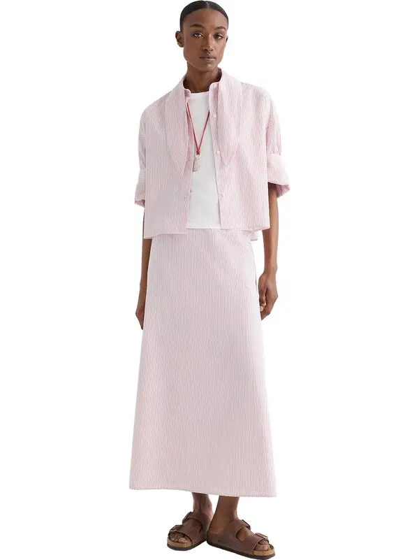 TWP A-line Cotton Stripe Midi Skirt - White / Red