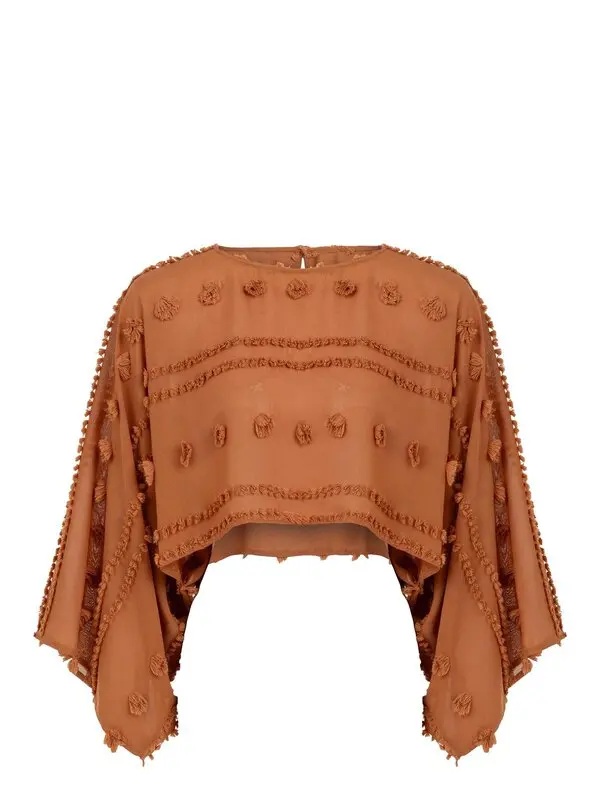 LILAMIE Capri Loose Fit Long Sleeve Summer Blouse - Orange