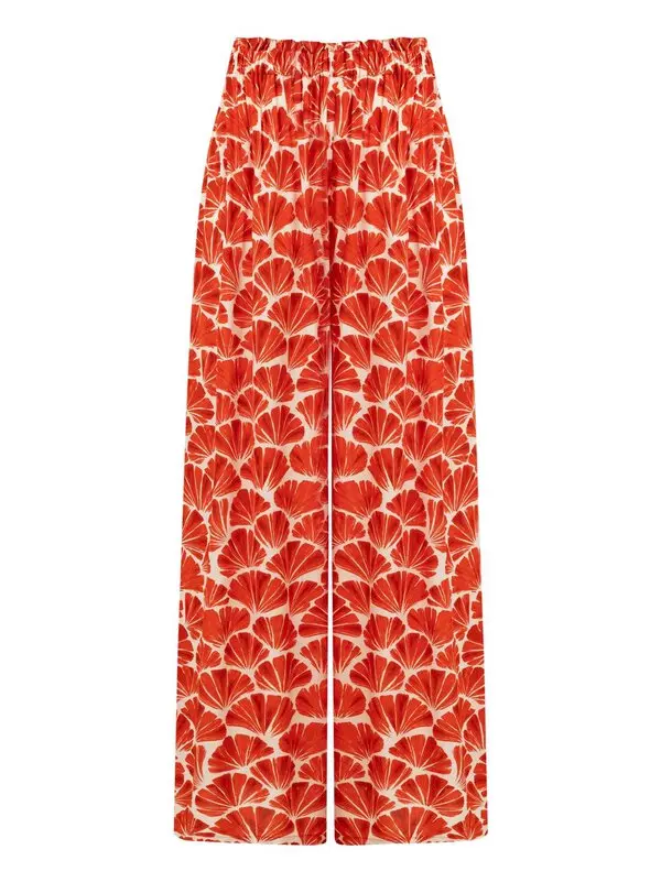 LILAMIE Bali Loose Fit Elastic Waist Long Summer Pants - Red