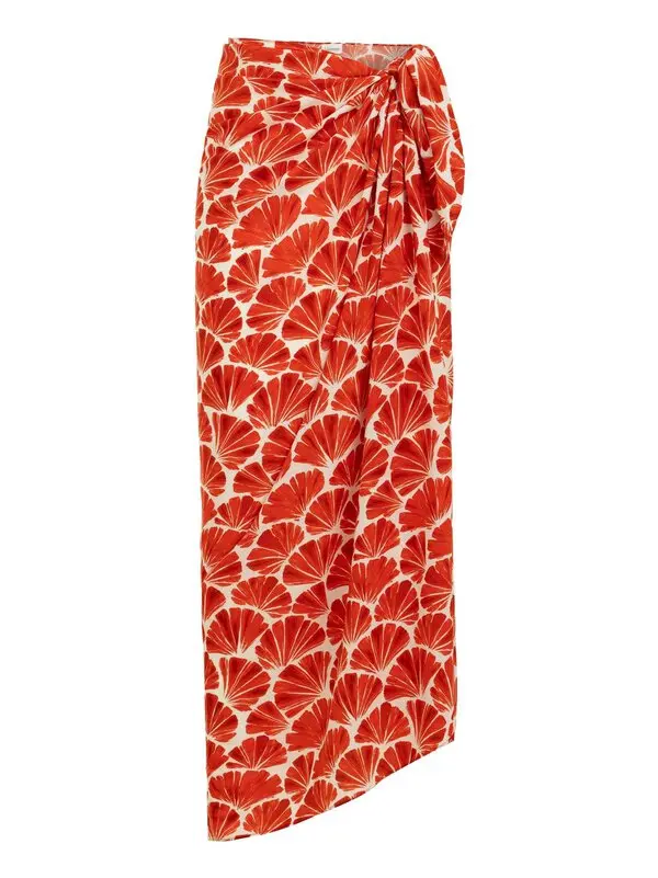 LILAMIE Bali Side Tie Pareo Skirt - Red