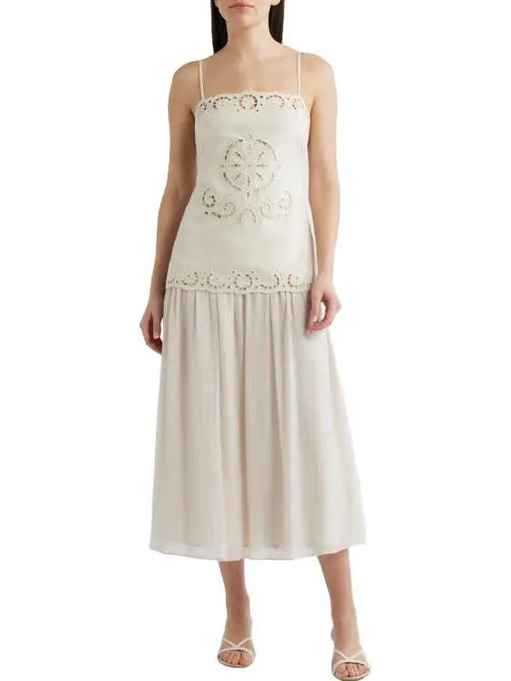 Moon River Sleeveless Eyelet A-line Midi Dress - Cream