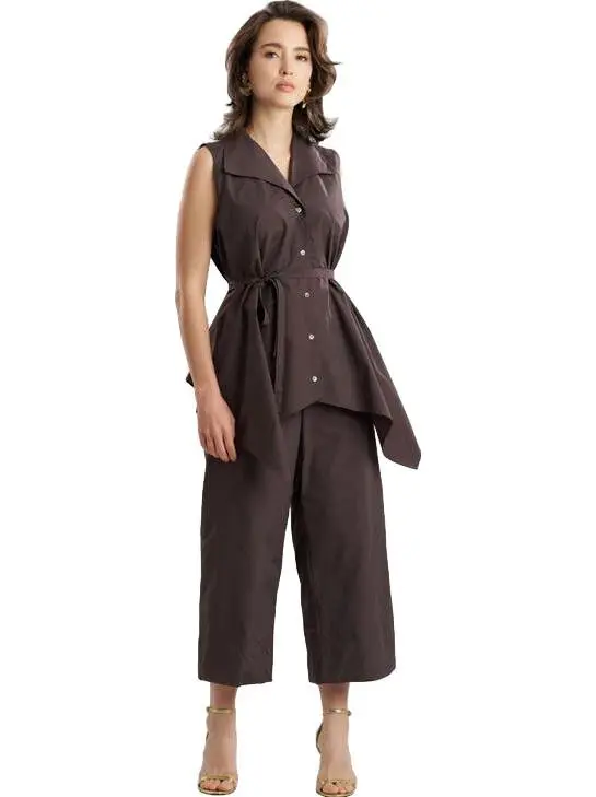 Natori Techno Poplin Sleeveless Handkerchief Hem Shirt - Dark Brown