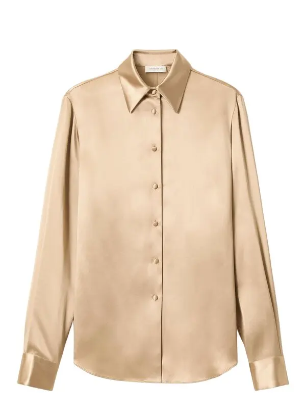 Lafayette 148 New York Glossy Satin Tailored Shirt - Natural