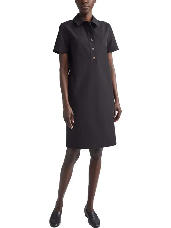 Lafayette 148 New York Short Sleeve A-line Polo Dress - Black
