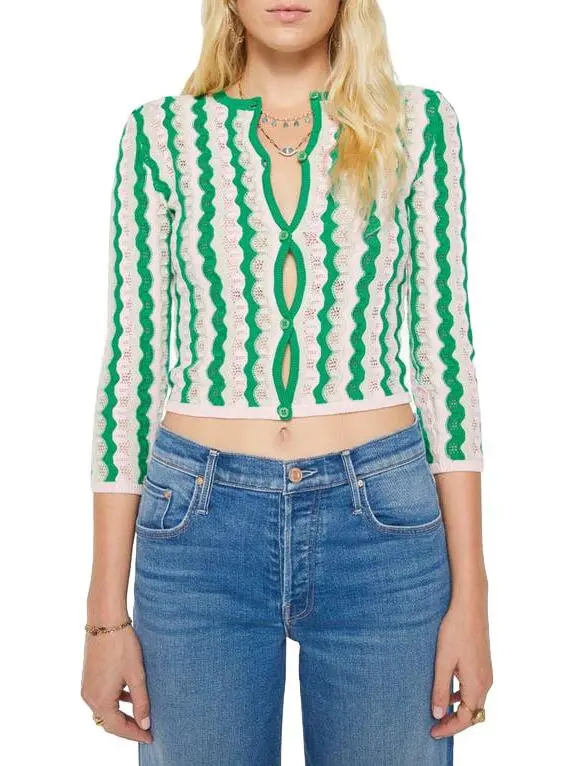 MOTHER The Crewneck Cardigan - Poi Green Pink Combo