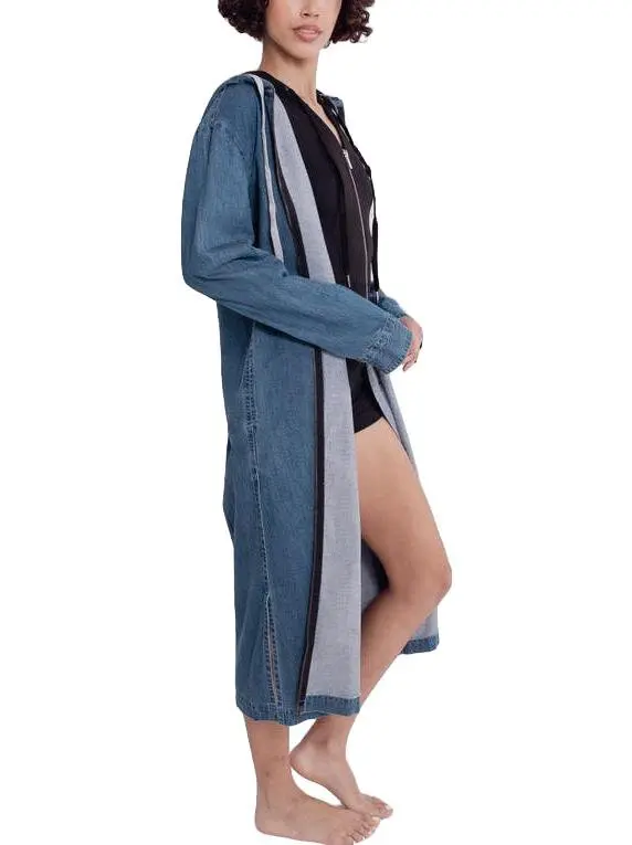 LAS LOUNGEWEAR Longline Zip-up Hoodie - Denim