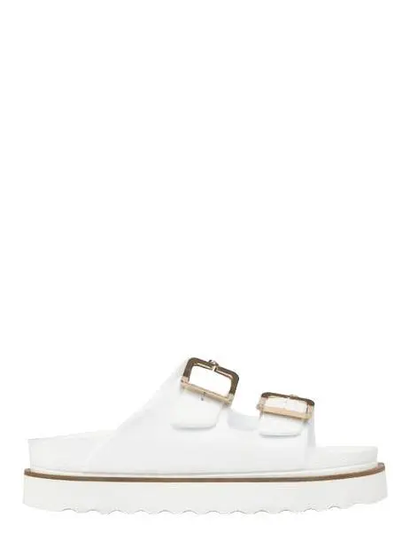 JSLIDES FOOTWEAAR Jslides Footwear Makri Rose Gold Buckle Slide Sandal - White