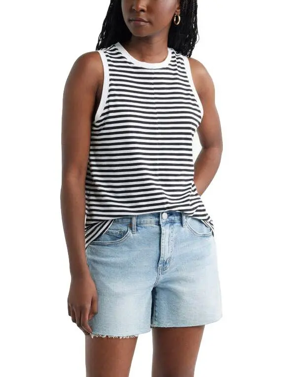 Caslon Sleeveless Cotton-blend Knit Top - Black- White Brooke Stripe