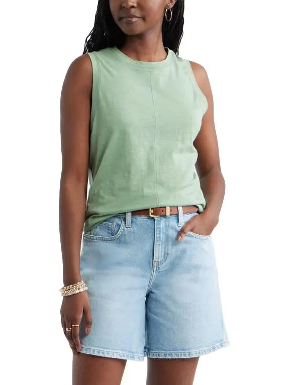 Caslon Sleeveless Cotton-blend Knit Top - Green Hedge