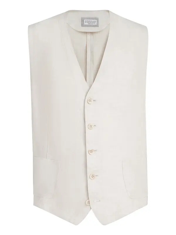 Brunello Cucinelli Linen Herringbone Waistcoat - Shell