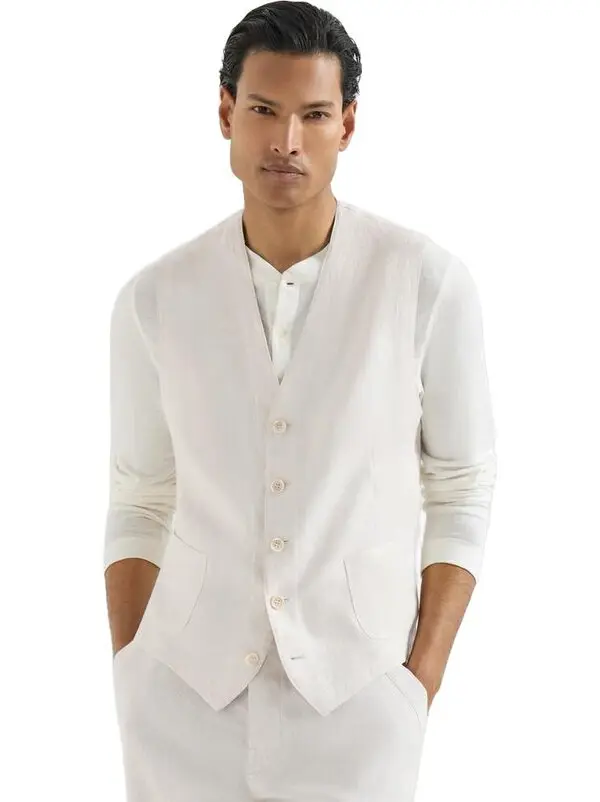 Brunello Cucinelli Linen Herringbone Waistcoat - Shell