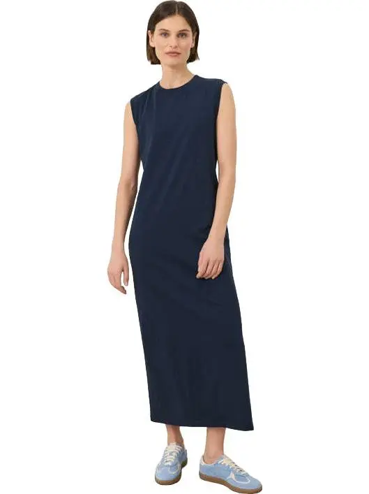 PACT Organic Cotton Soft-slub Essential Easy Muscle Tee Maxi Dress - Navy