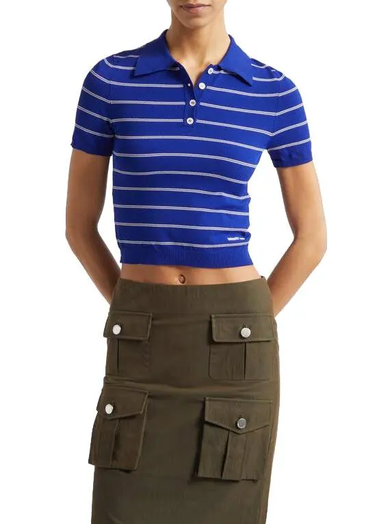 SHUSHU/TONG Striped Knit Polo - Navy Blue