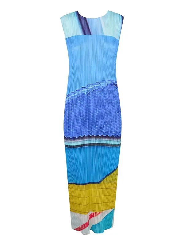 PLEATS PLEASE City Collage" Pleated Midi Dress - Blue