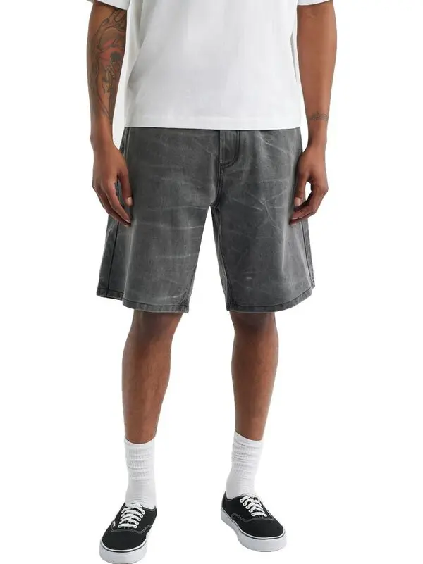 Obey Bigwig Baggy Denim Shorts - Black Wrinkle Wash