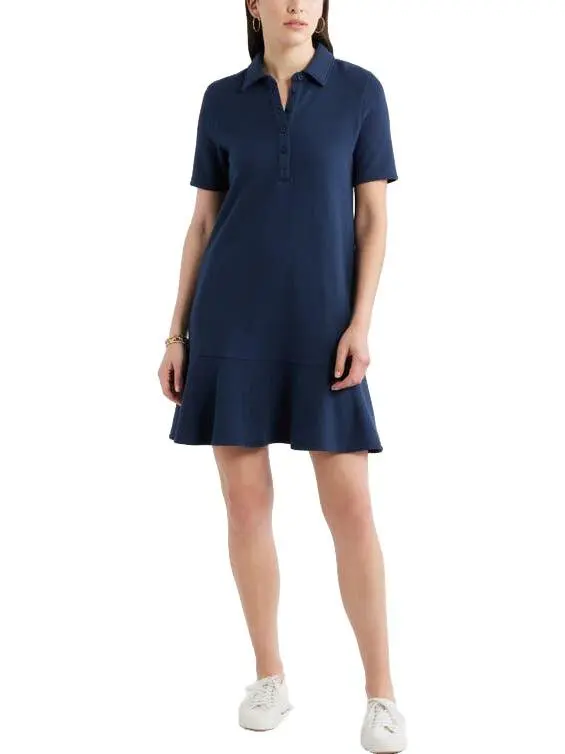 Caslon Henley Short Sleeve Polo Dress With Ruffled Hem - Navy Still
