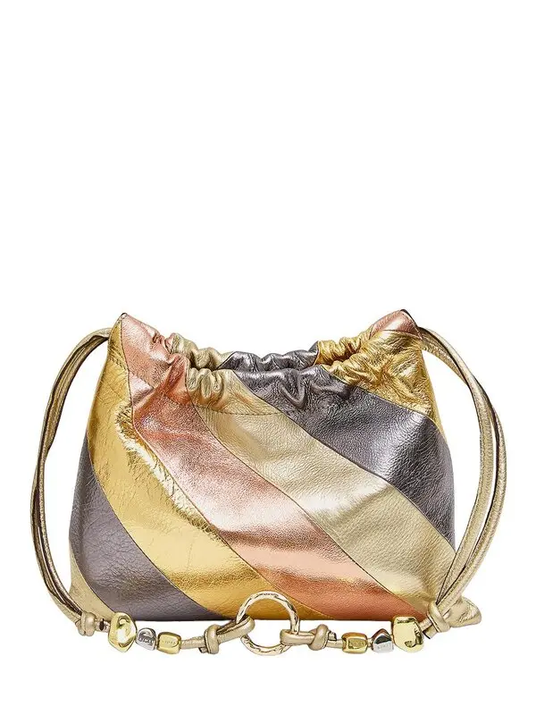 AIMEE Tie Breaker Woven Shoulder Bag With Stone Accents - Metallic Stripe