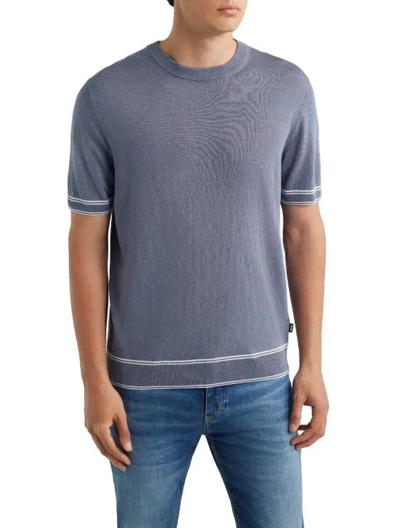 BOSS Norberto Linen Blend Short Sleeve Sweater - Open Blue
