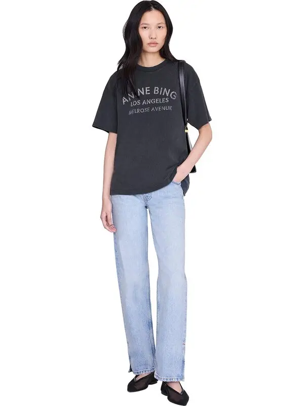 ANINE BING Cade Tee Melrose Stencil Graphic T-shirt - Washed Black