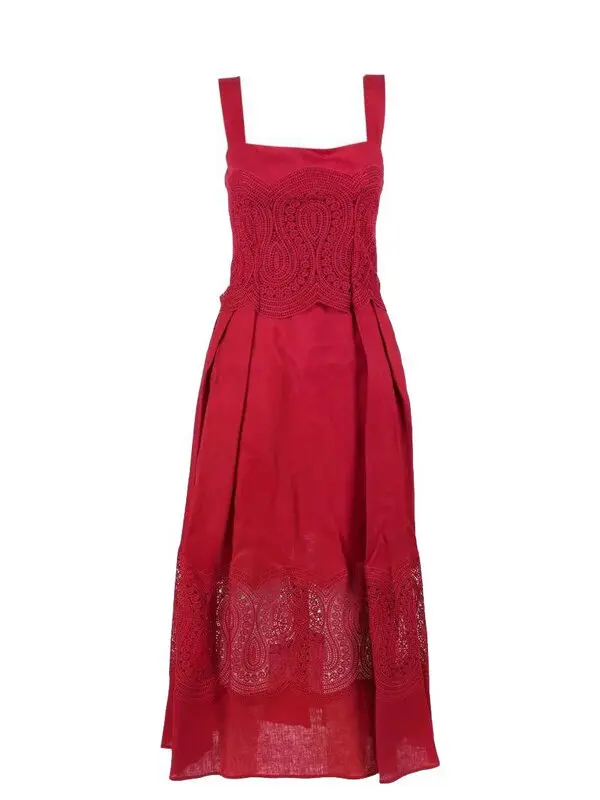 CLIPS Lace-panelled Sleeveless Dress - Red