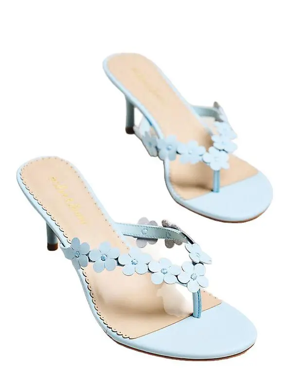 For Love & Lemons Gia Floral Kitten Heel Sandals - Light Blue