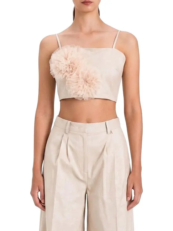 TWINSET Embellished Crop Top - Beige
