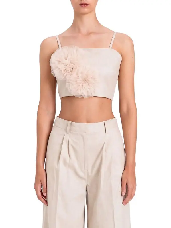 TWINSET Embellished Crop Top - Nude