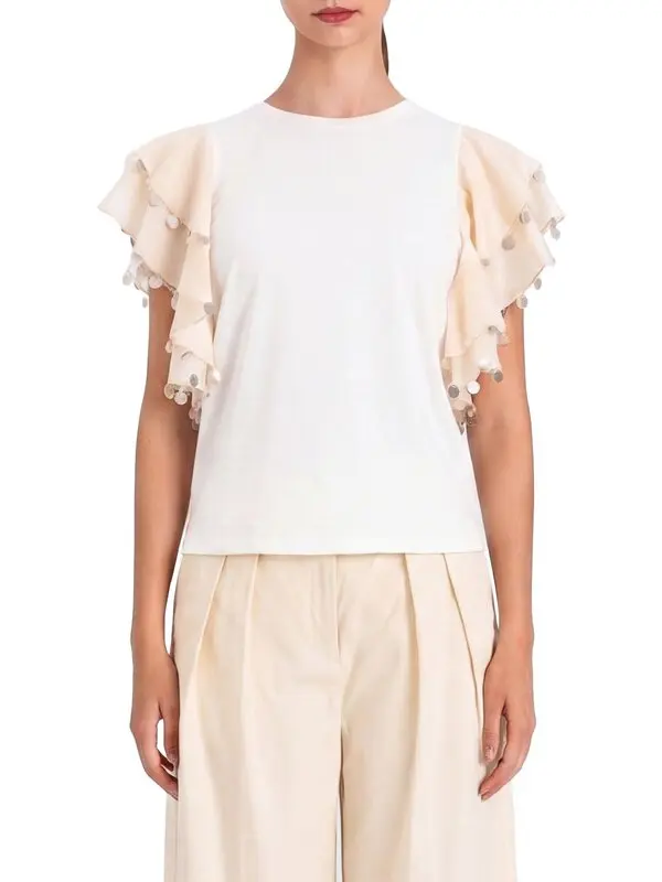 TWINSET Embellished Sleeve T-shirt - White