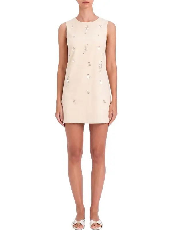 TWINSET Embellished Sleeveless Mini Dress - Beige