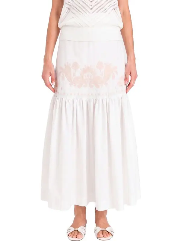 TWINSET Embroidered Tiered Midi Skirt - White