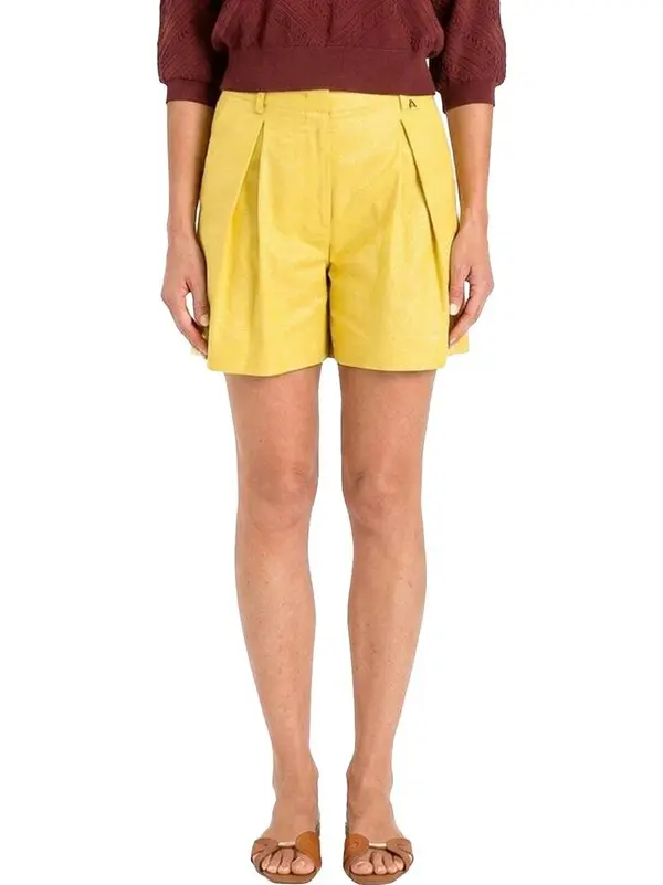 TWINSET High-waisted Linen And Cotton Blend Shorts - Yellow