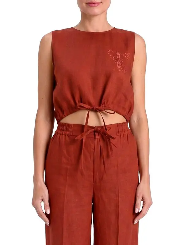 TWINSET Sleeveless Cropped Top With Front Tie Detail - Brown