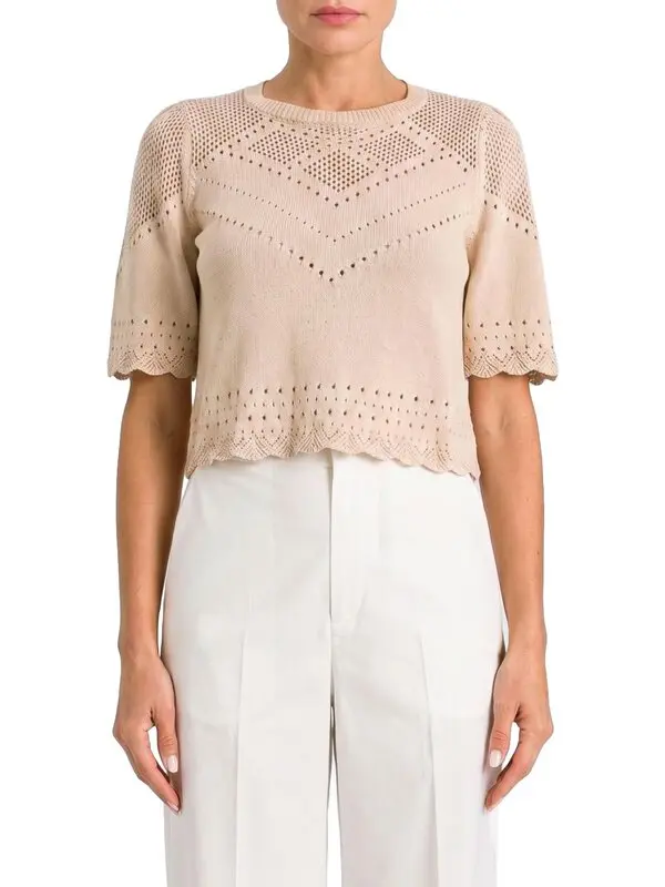 TWINSET Short Sleeve Knit Sweater - Beige