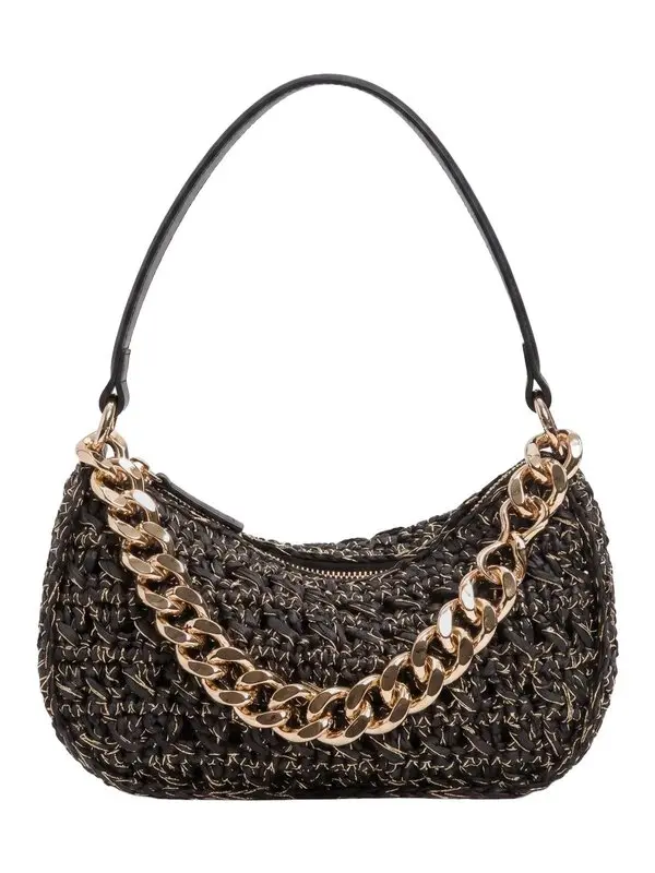 TWINSET Woven Shoulder Bag With Gold Tone Chain - Black