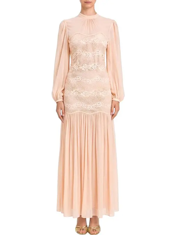 TWINSET Maxi Dress With Lace Bodice - Peach
