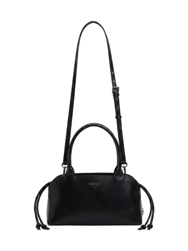 TWINSET Faux Leather Rounded Handbag With Drawstring Closure - Black