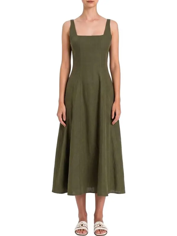 TWINSET Square Neck Midi Dress - Green