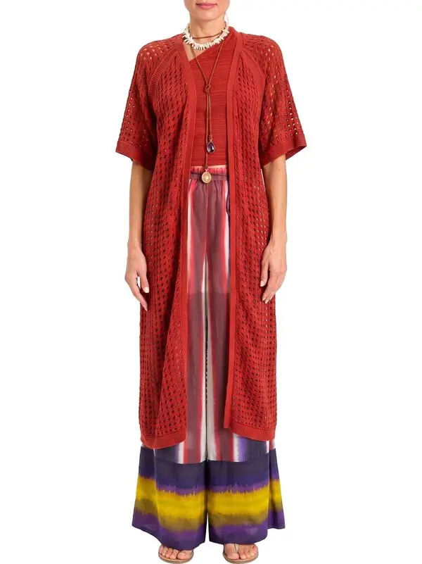 TWINSET Perforated Cotton Blend Long Cardigan - Red
