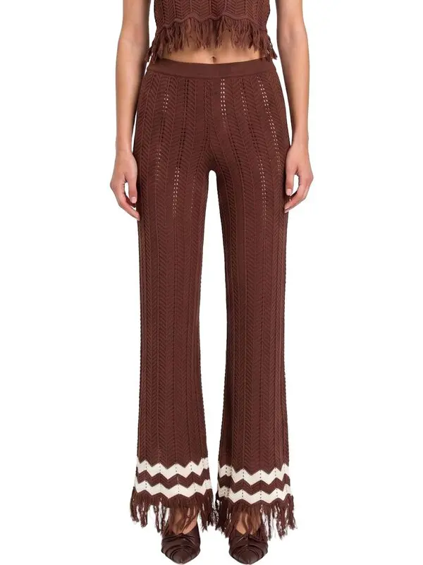 TWINSET Crochet Flare Pants With Fringe Detail - Brown