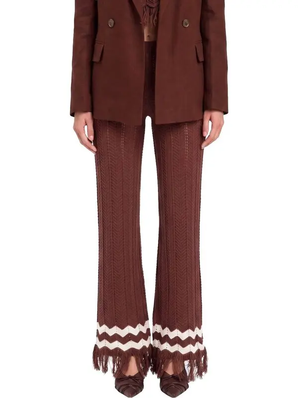 TWINSET Crochet Flare Pants With Fringe Detail - Cocoa