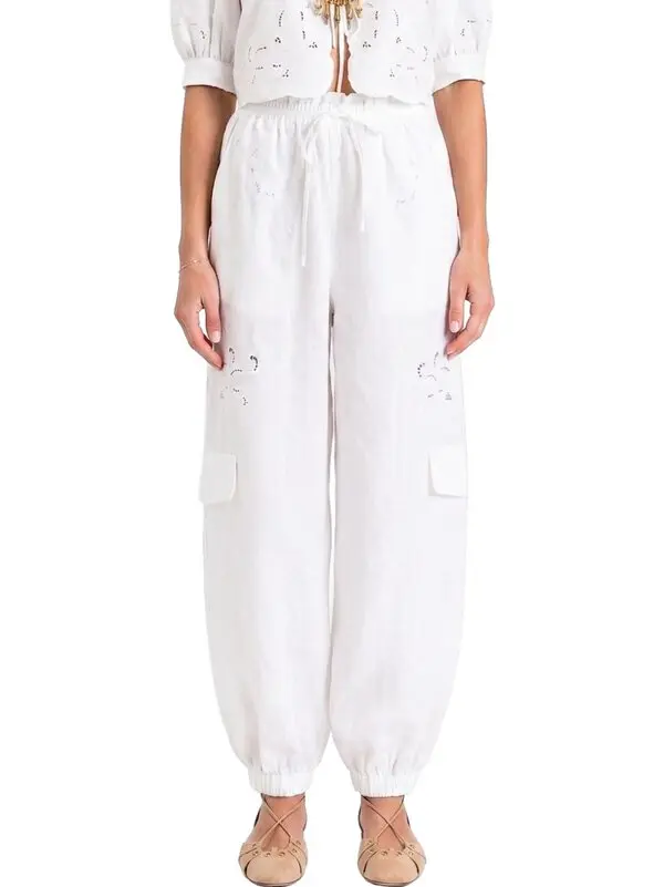 TWINSET Embroidered Drawstring Cargo Pants - White