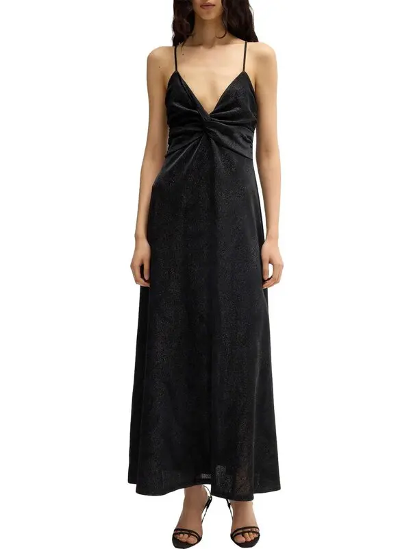 MARGHERITA MACCAPANI Knotty V-neck Maxi Dress In Organic Cotton Blend - Black