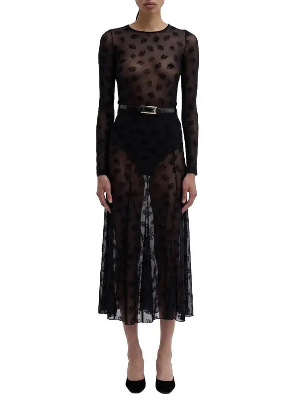 MARGHERITA MACCAPANI Floral Tulle Midi Skirt - Black