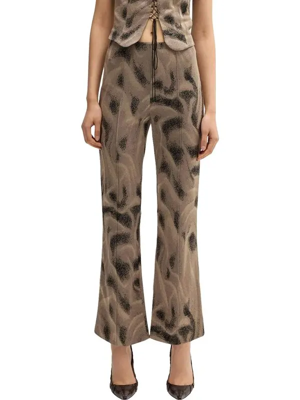 MARGHERITA MACCAPANI Printed Cotton Blend Flared Trousers - Sand