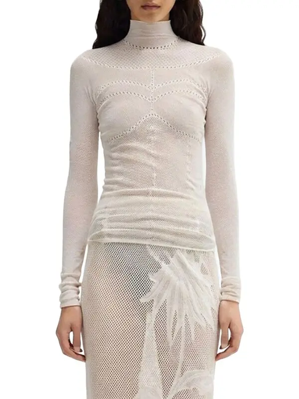 MARGHERITA MACCAPANI Second Skin Floral Pattern Turtleneck Top - White