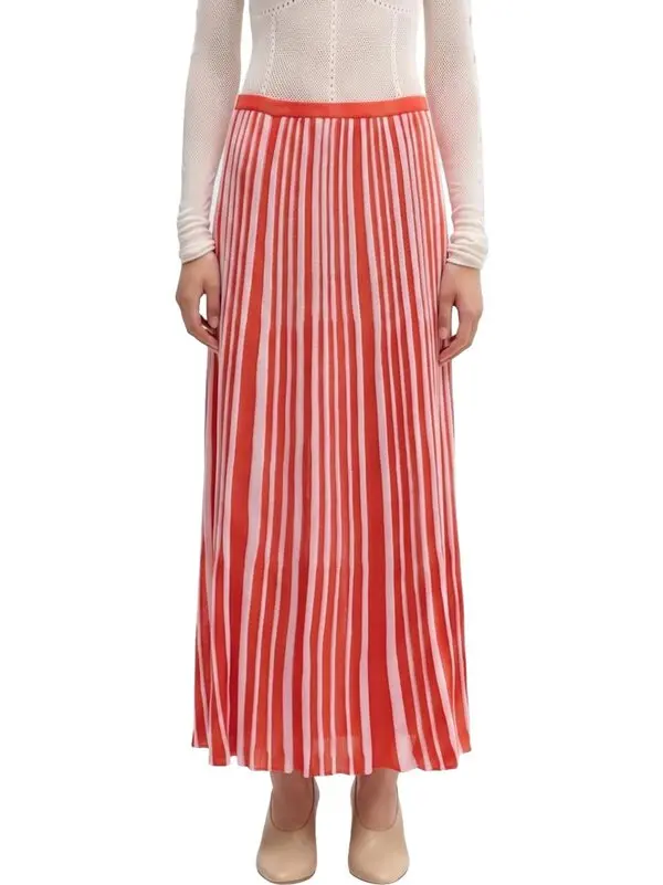 MARGHERITA MACCAPANI Pleated Viscose Blend Skirt With Abstract Pattern - Orange