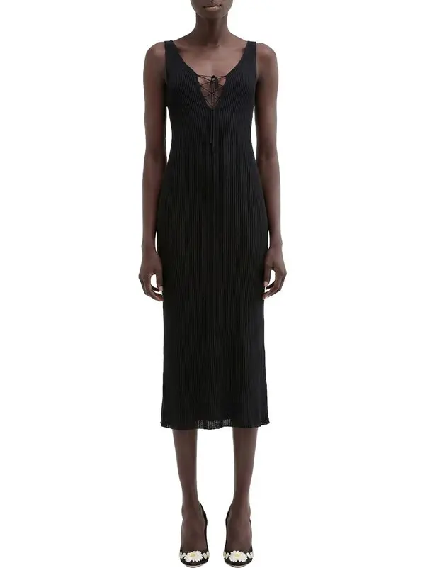 MARGHERITA MACCAPANI Ribbed Cotton Jersey Midi Dress - Black
